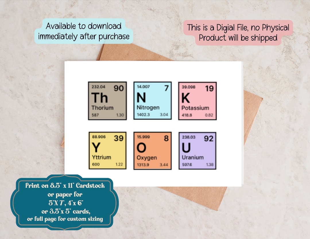 Thank You, Periodic Table Greeting Card, Science Humour Teacher Gift ...