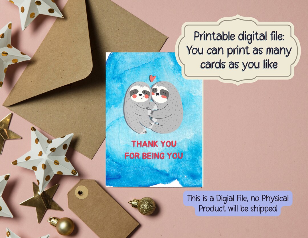 Sloths Thank You for Being You, Greeting Card, Greeting Card, on My ...