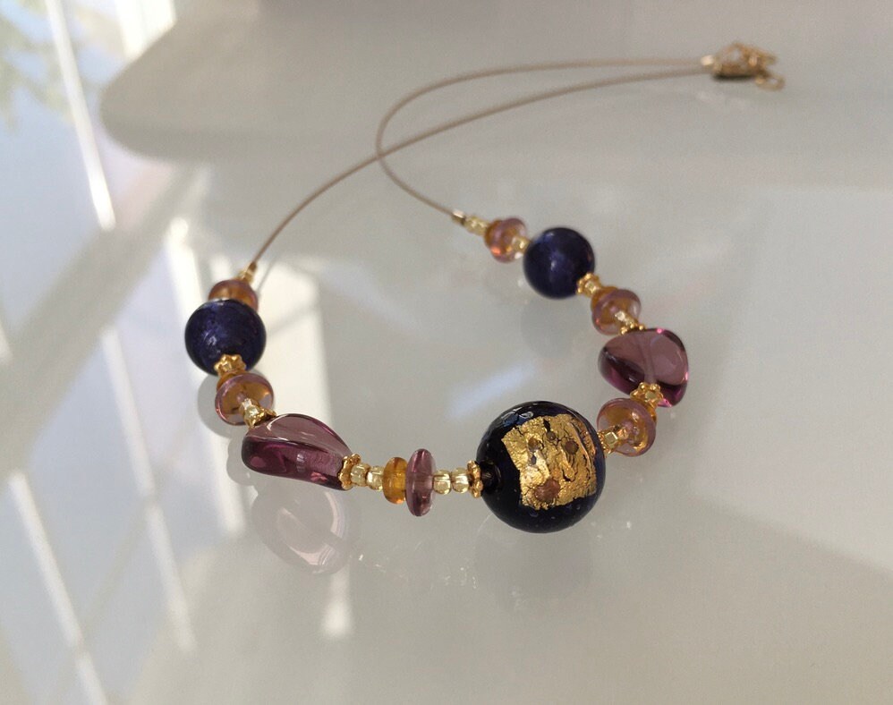 Venetian Murano Glass Purple Mauve Necklace. Italian Glass Jewelry With ...