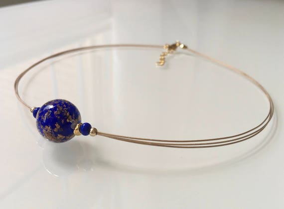 Blue Glass Necklace Murano Glass Blue Necklace Venetian Etsy