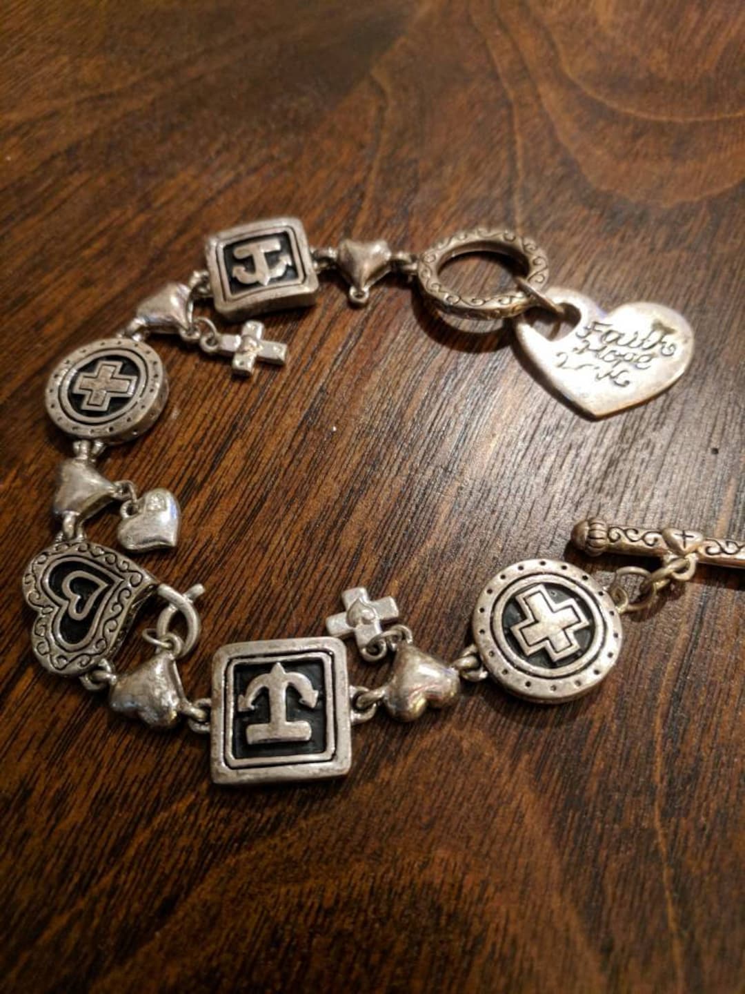 Silver Tone Faith Charm Braclet Hearts Crosses - Etsy