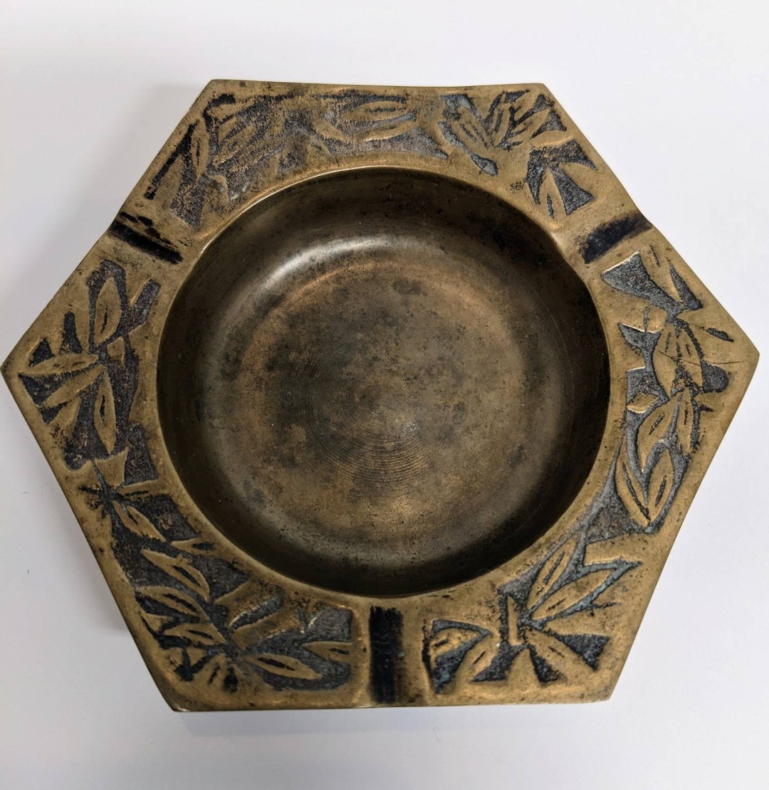 Vintage Brass Hexagon Shape Ashtray Boho Tray Leaf Design Made - Etsy
