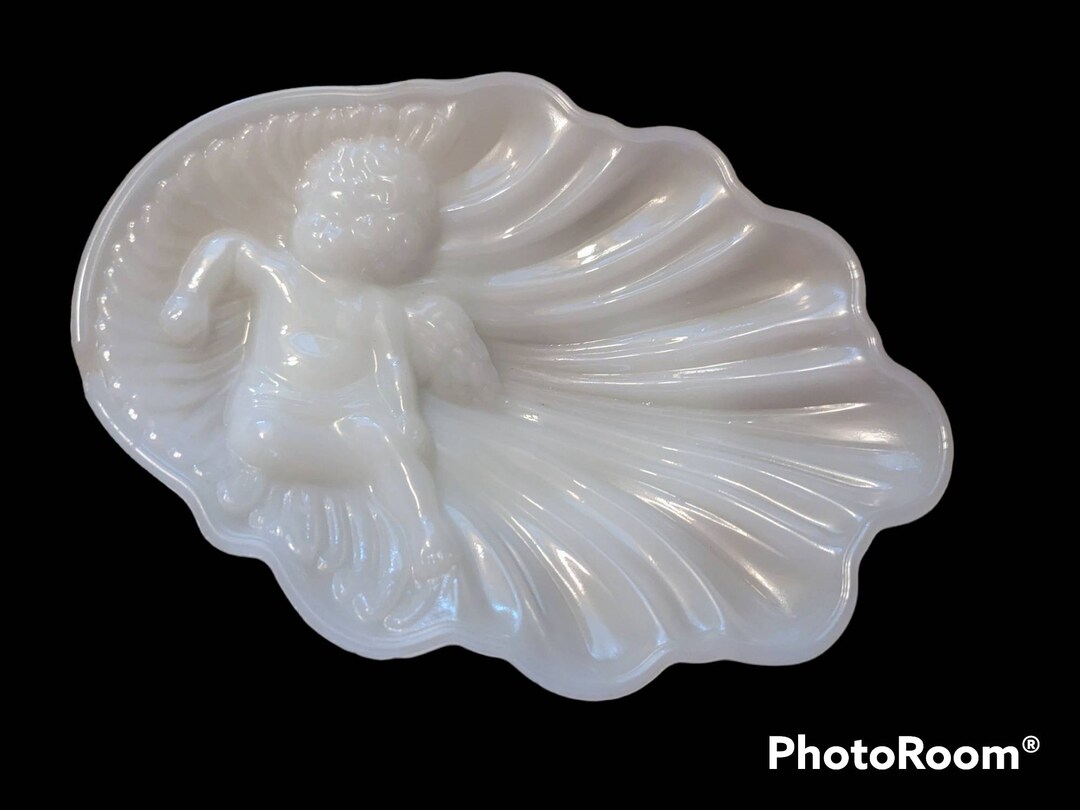 Vintage Avon Milk Glass Cherub Shell Trinket Dish Angel - Etsy