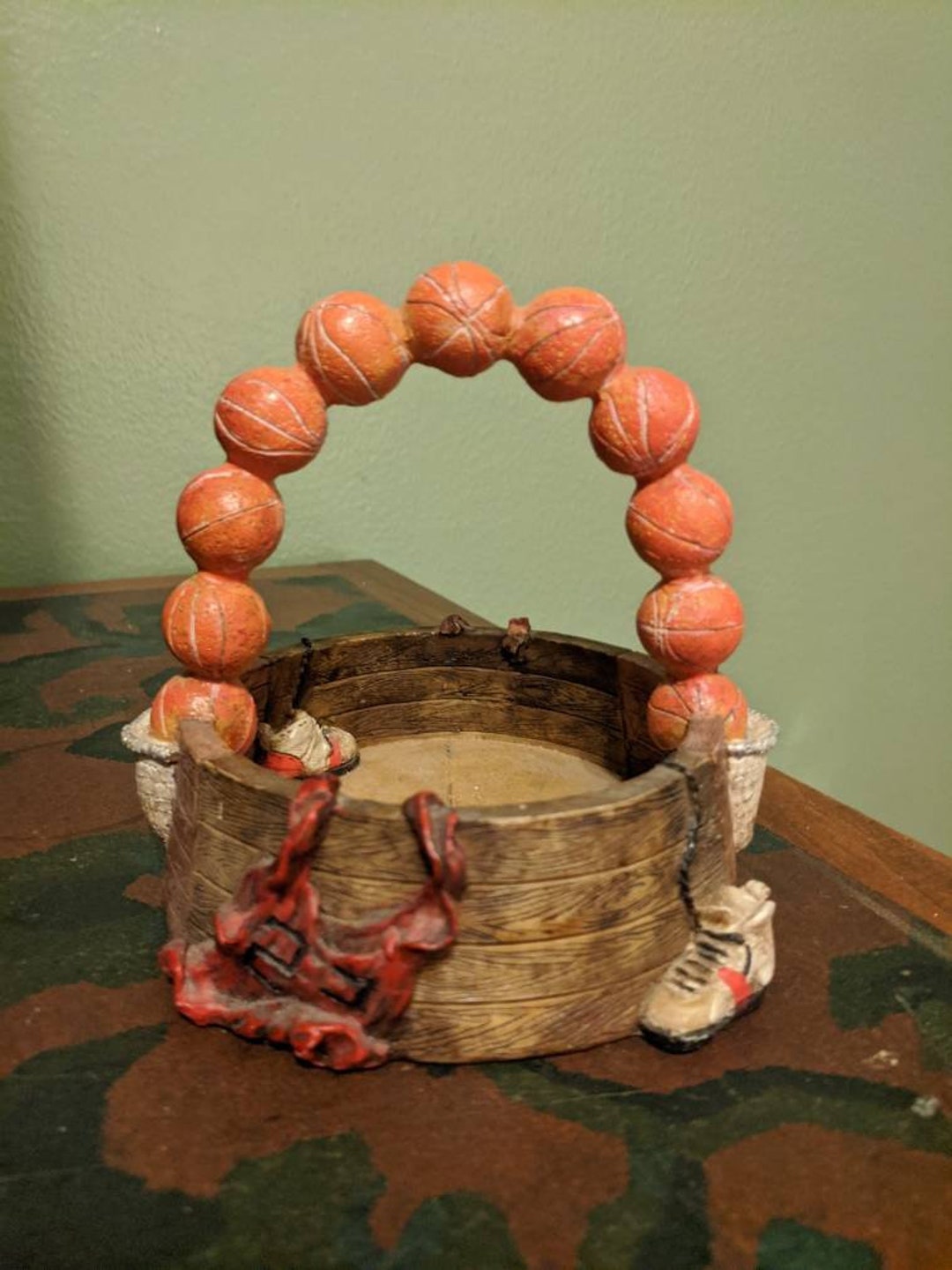 Vintage Basketball Theme Desk Caddy Resin Basket W/basketball Handle ...