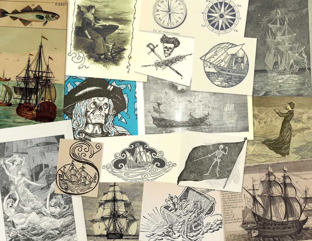 Vintage Pirates Printable Ephemera Kit, 55+ Illustrations of Pirates ...