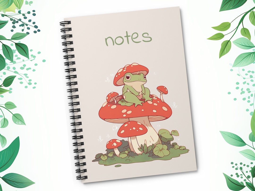 Mushroom Frog Spiral Notebook, Sweet Frog With Mushroom Hat Cute Frog ...