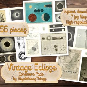 Vintage Eclipse Printable Ephemera Pack, 56 Illustrations of Solar Eclipse and Lunar Eclipse ...