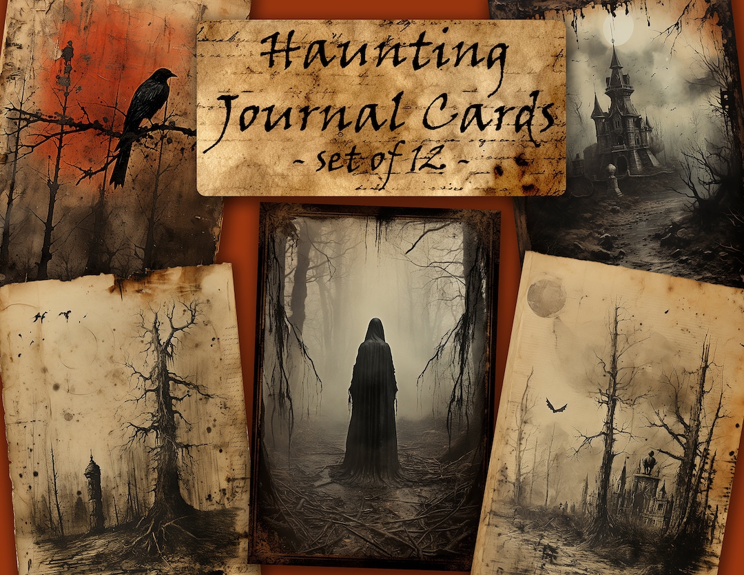 Haunting Journal Cards Printable Set of 12 Horror Illustrations for ...