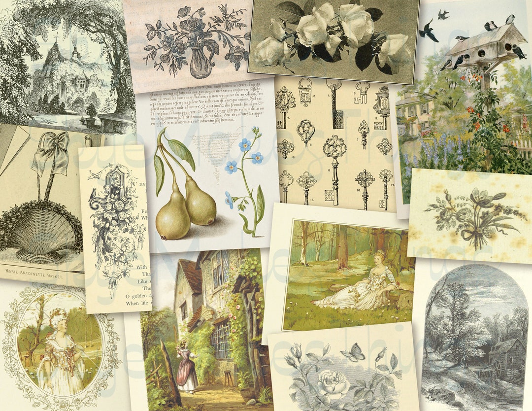 Vintage Cottagecore Printable Ephemera Kit, 45 Cottage Themed ...