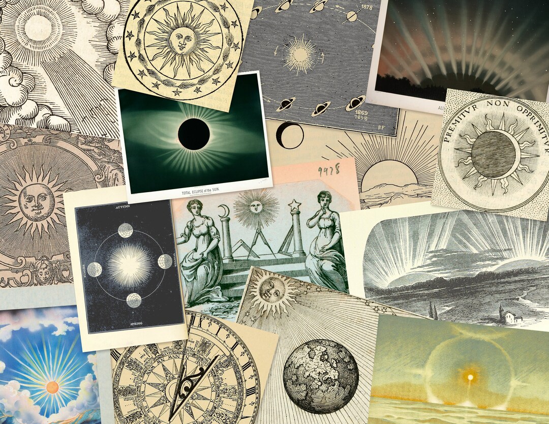 Vintage Solar Witch Printable Ephemera Kit, 64 Sun Magic Illustrations ...