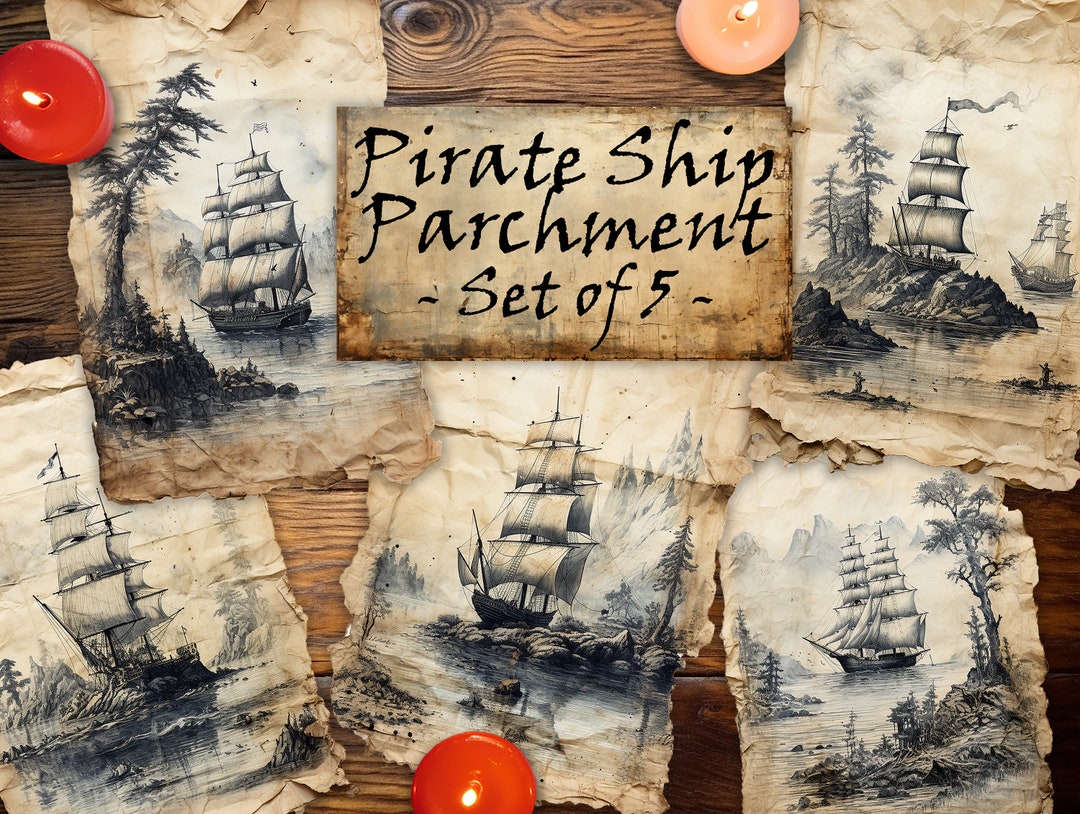 Pirate Ship Parchment Printable Set of 5 Illustrations of Pirate Ships ...
