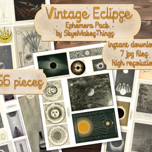 Vintage Eclipse Printable Ephemera Pack, 56 Illustrations of Solar ...