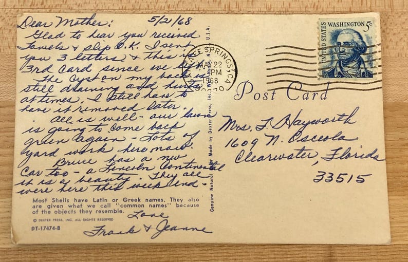 Vintage Postcard With 22 Shell Names and Sea Shell Pictures Posted 1968 ...