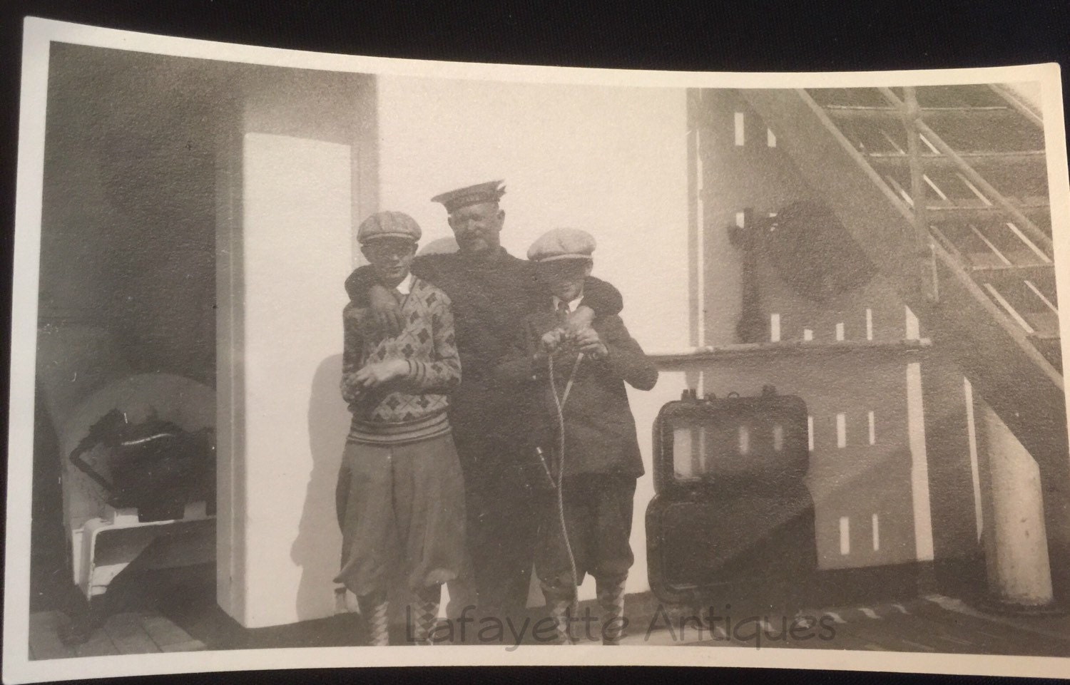 1920s Black and White Photograph of the Boatswain's Mate and Two Small ...