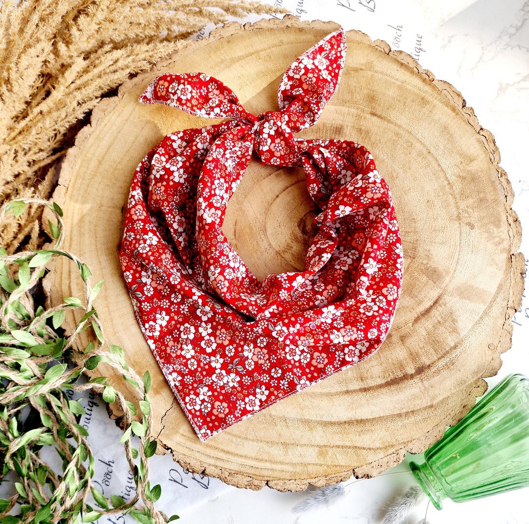 Red Rooster Floral Dog Bandana: Handmade Cotton Tie-on Scarf - Etsy