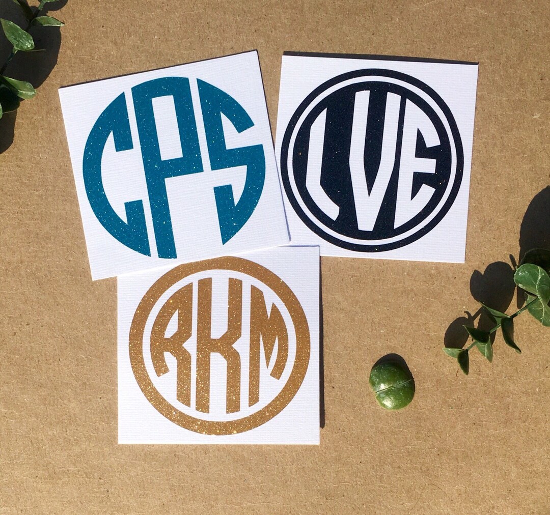 Free Shipping* Glitter Monogram Decal Circle Monogram Sticker Custom ...