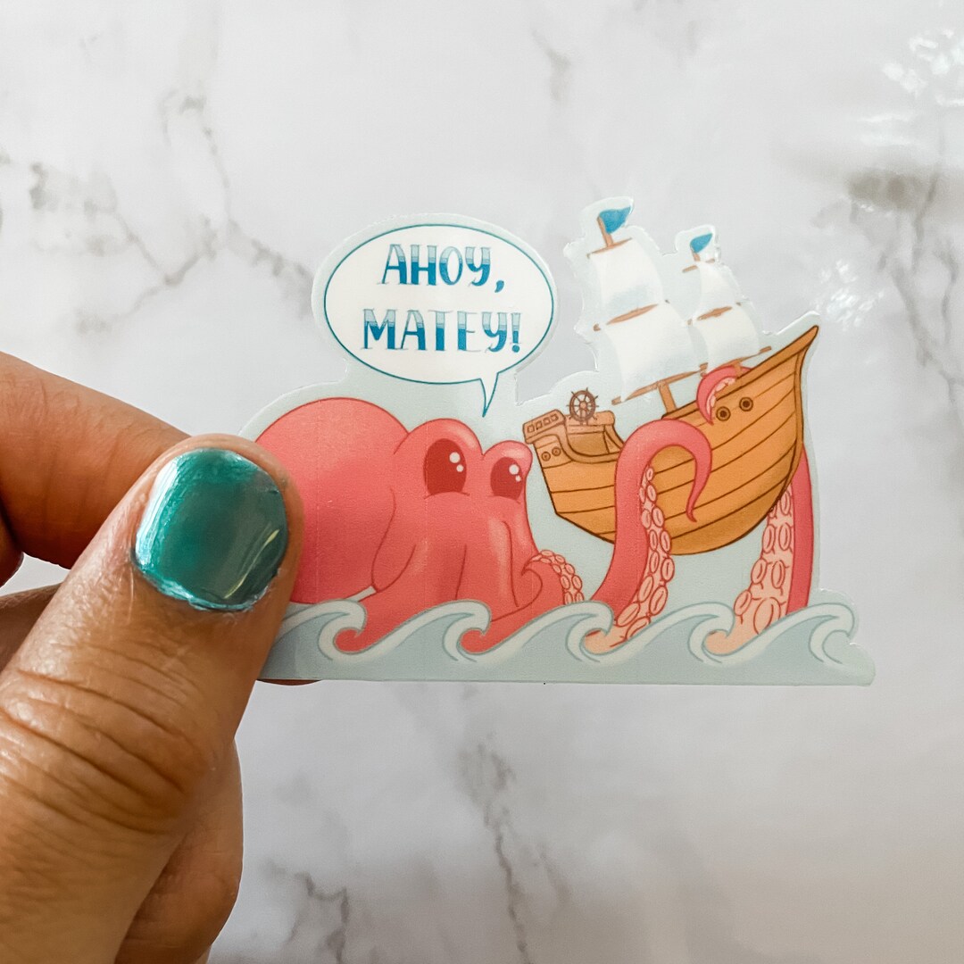Ahoy Matey! Cute Octopus Sticker, Laptop Decal, Hydroflask Decal - Etsy