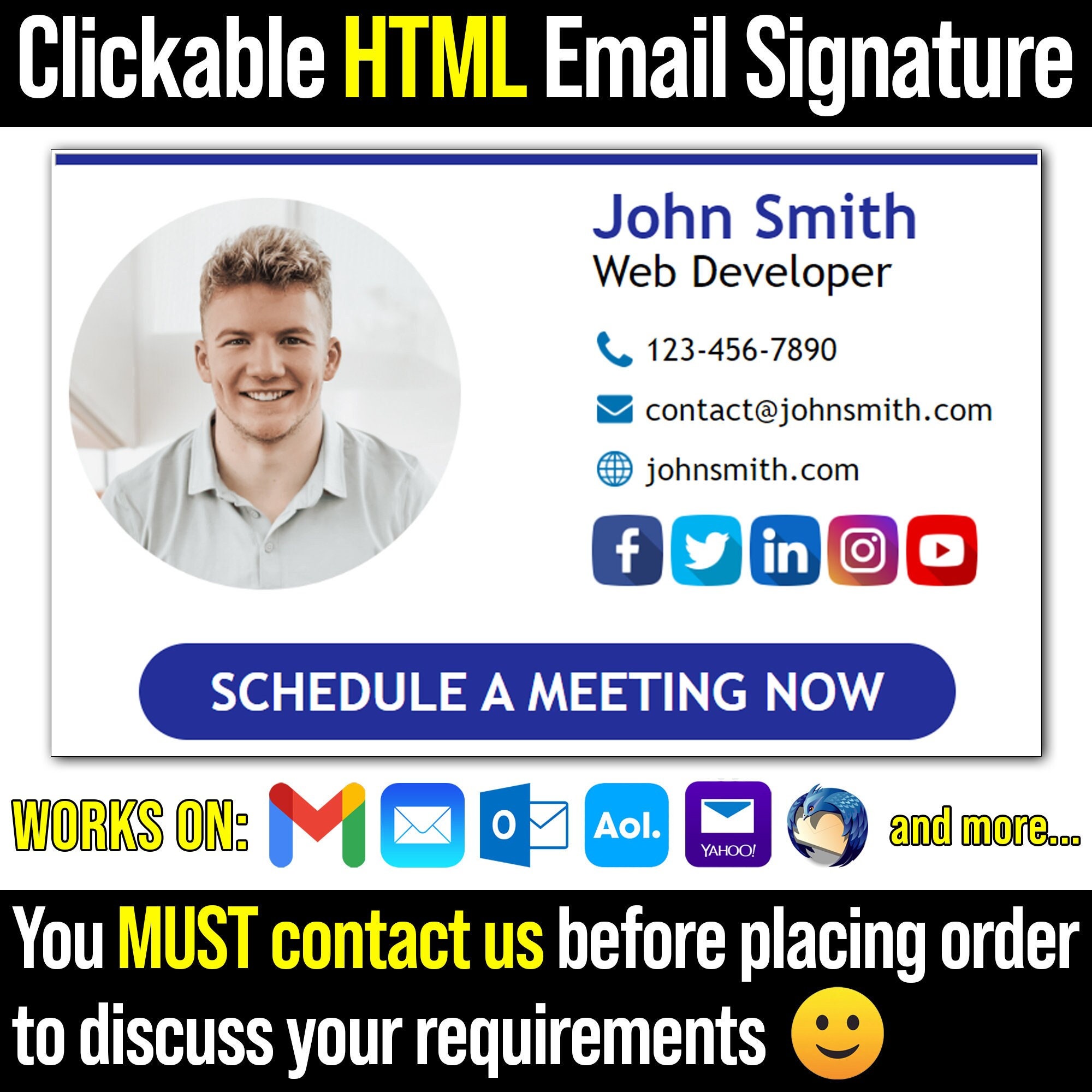 Clickable HTML Email Signature Mobile Responsive Design Editable ...