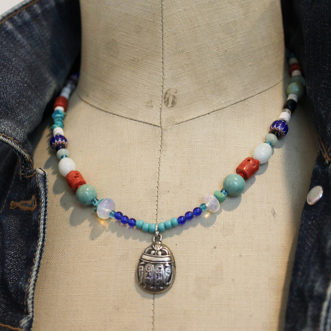 Sterling Egyptian Scarab Bo Ho Style Statement Necklace - Etsy