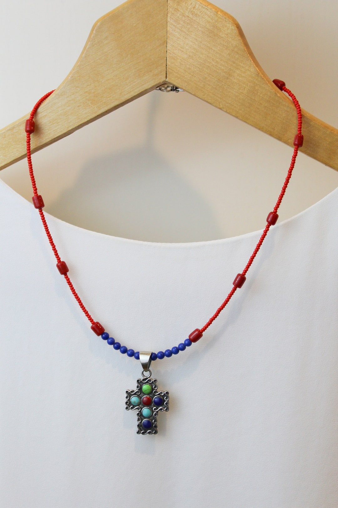 Multi-colored Stone Sterling Cross Necklace - Etsy
