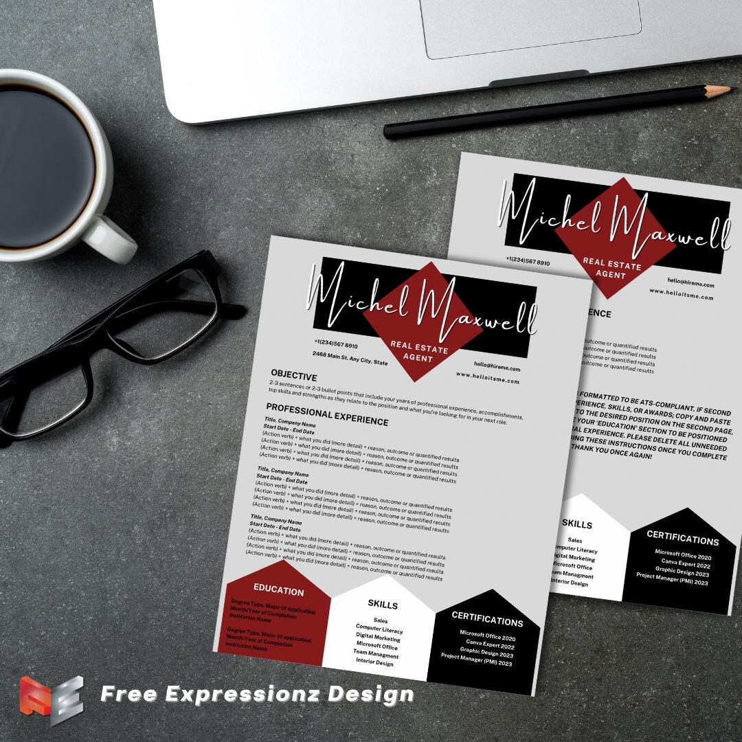 Sleek Color Block Resume Template; Real Estate Resume; ATS Compliant ...