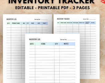 Editable Inventory Log, Inventory Tracker, Product Inventory, Inventory Management, Inventory ...