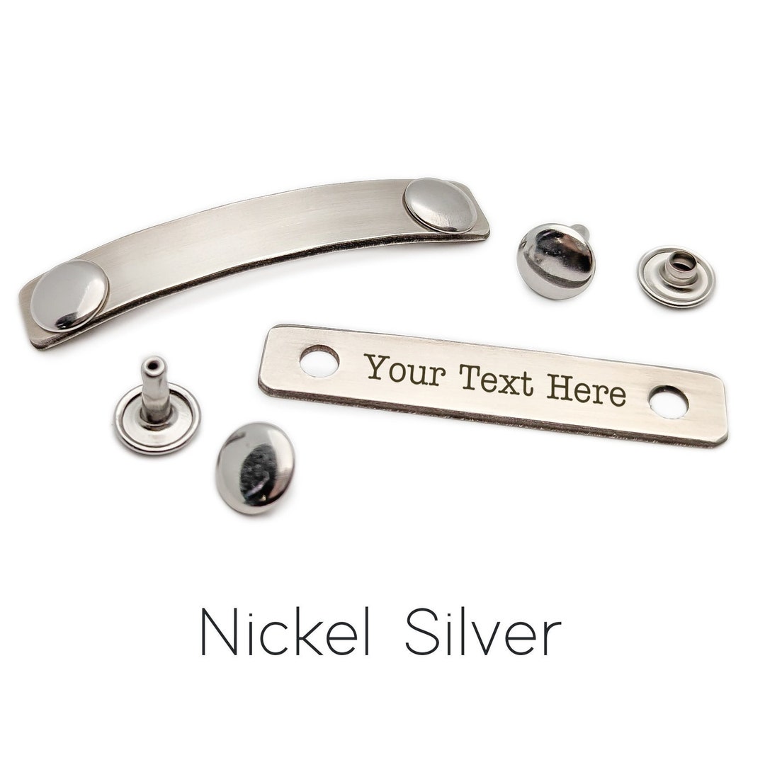 Skinny Nickel Silver Text Name Plate With Rivets | for Dog, Cat, or Pet ...