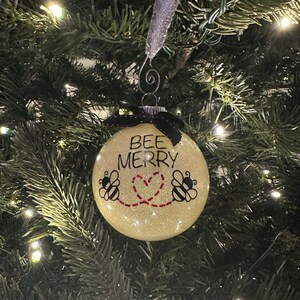 Christmas Ornament- BEE MERRY - Plastic Ball Sphere Ornament - Etsy