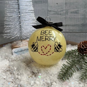 Christmas Ornament- BEE MERRY - Plastic Ball Sphere Ornament - Etsy