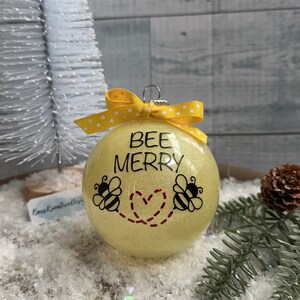 Christmas Ornament- BEE MERRY - Plastic Ball Sphere Ornament - Etsy