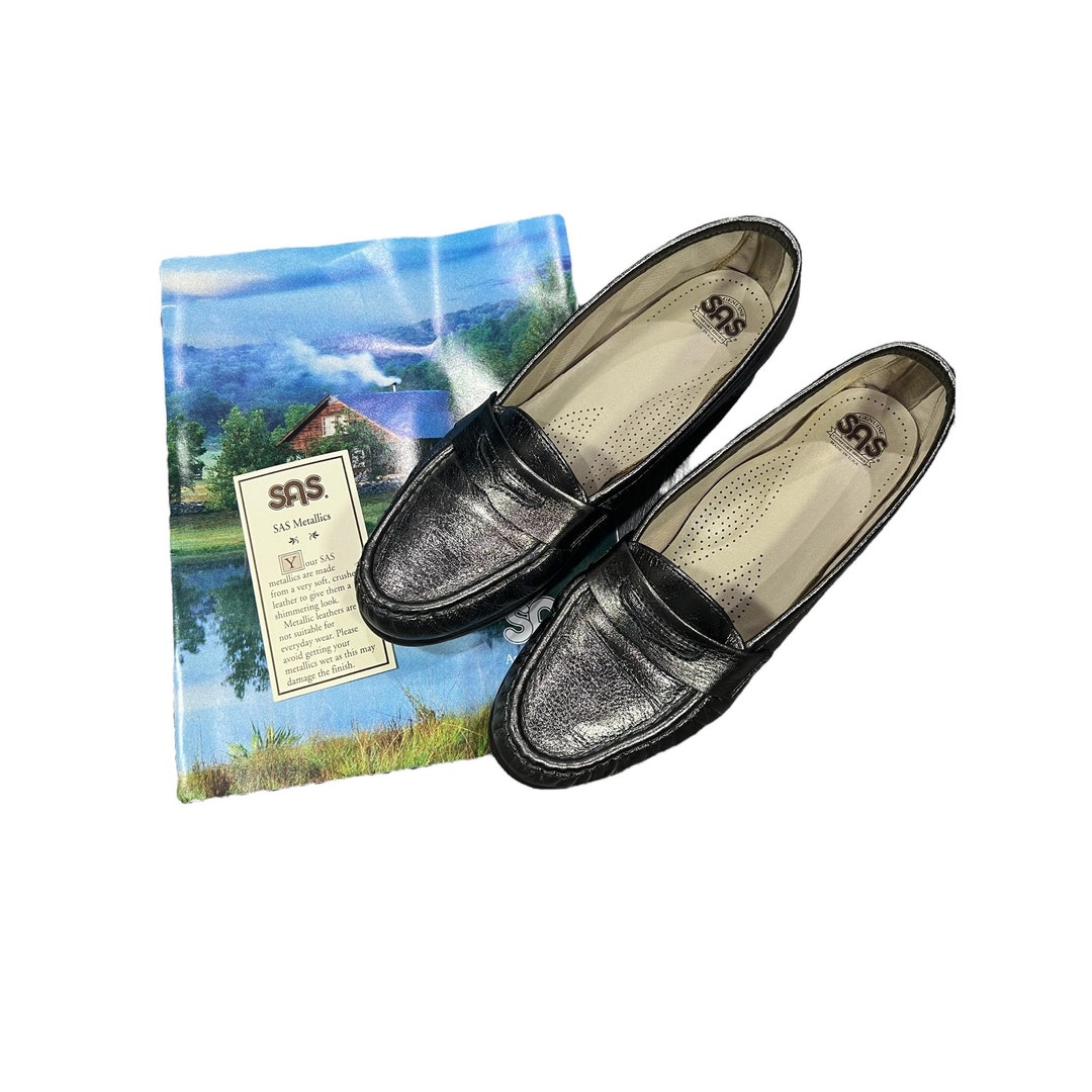 Vintage 90s SAS Wink Tripad Pewter Leather Loafers Size 8.5 M - Etsy
