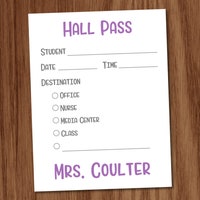 School Tardy Pass Printable| Instant Download| Late Pass Template ...