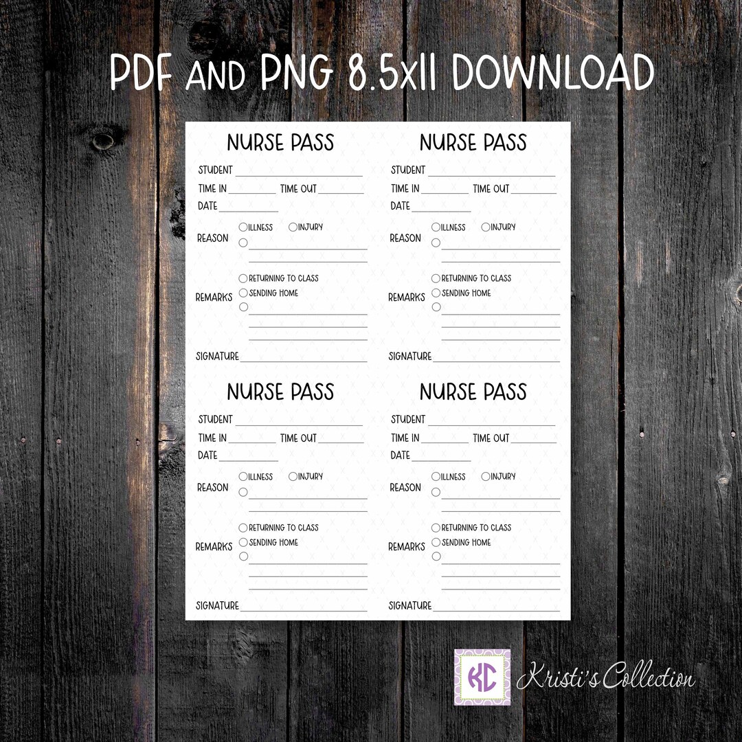 DIGITAL Nurse Hall Passes | Print Your Own Clinic Passes | PNG and PDF ...