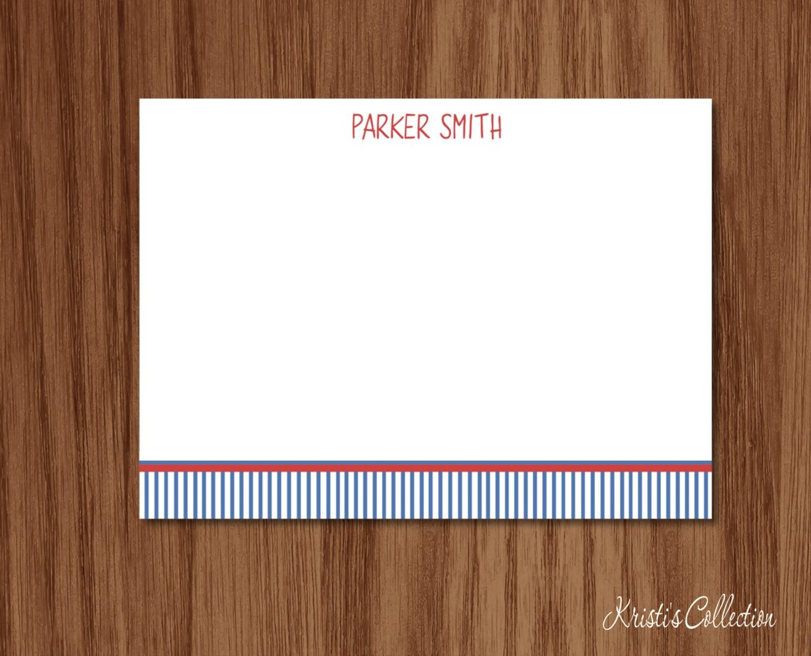 Personalized Boys Stationery | Pinstripe Flat Note Card Set - Etsy