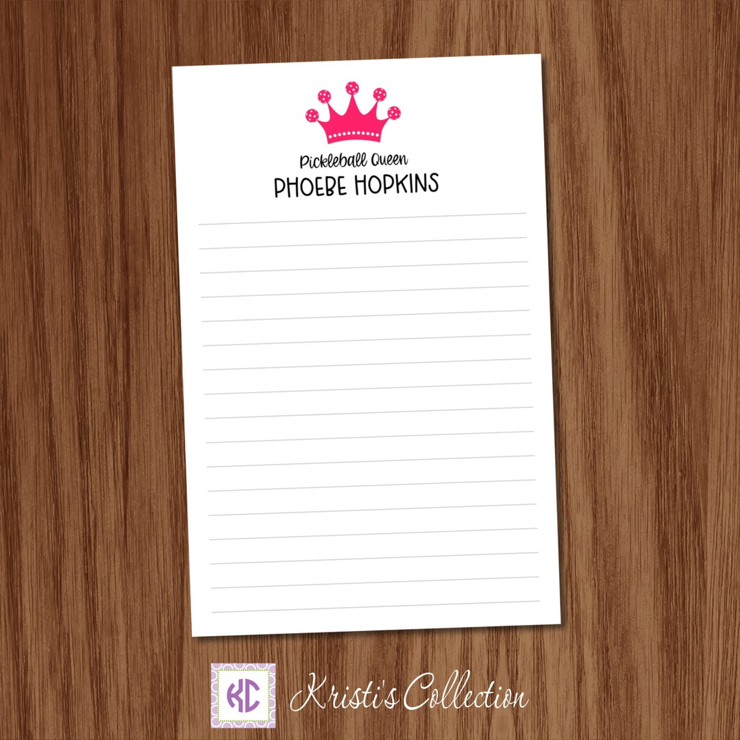 Pickleball Queen Notepad Personalized Stationery for Pickleball Lovers ...