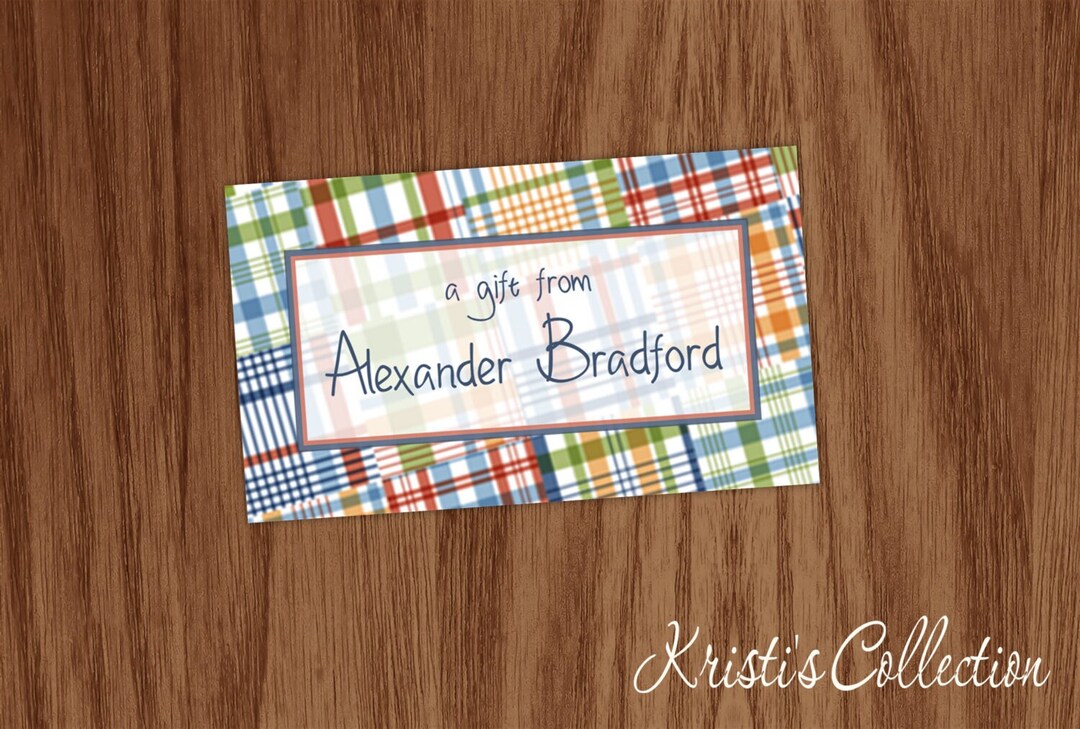 Madras Gift Tags or Stickers | Personalized Boys Calling Cards | A Gift ...
