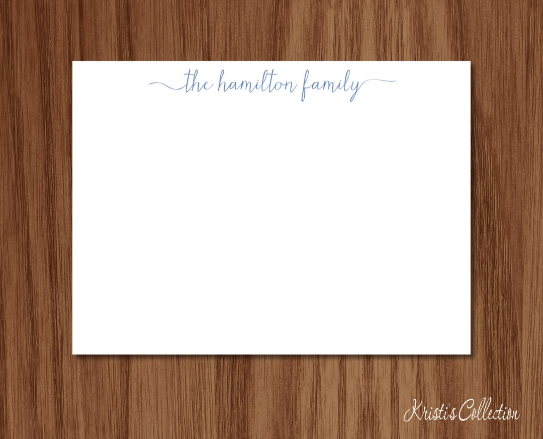 Family Calligraphy Flat Note Cards Personalized Simple - Etsy