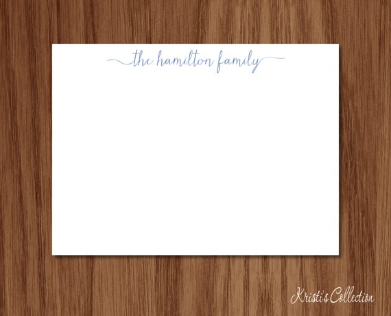 Family Calligraphy Flat Note Cards Personalized Simple | Etsy