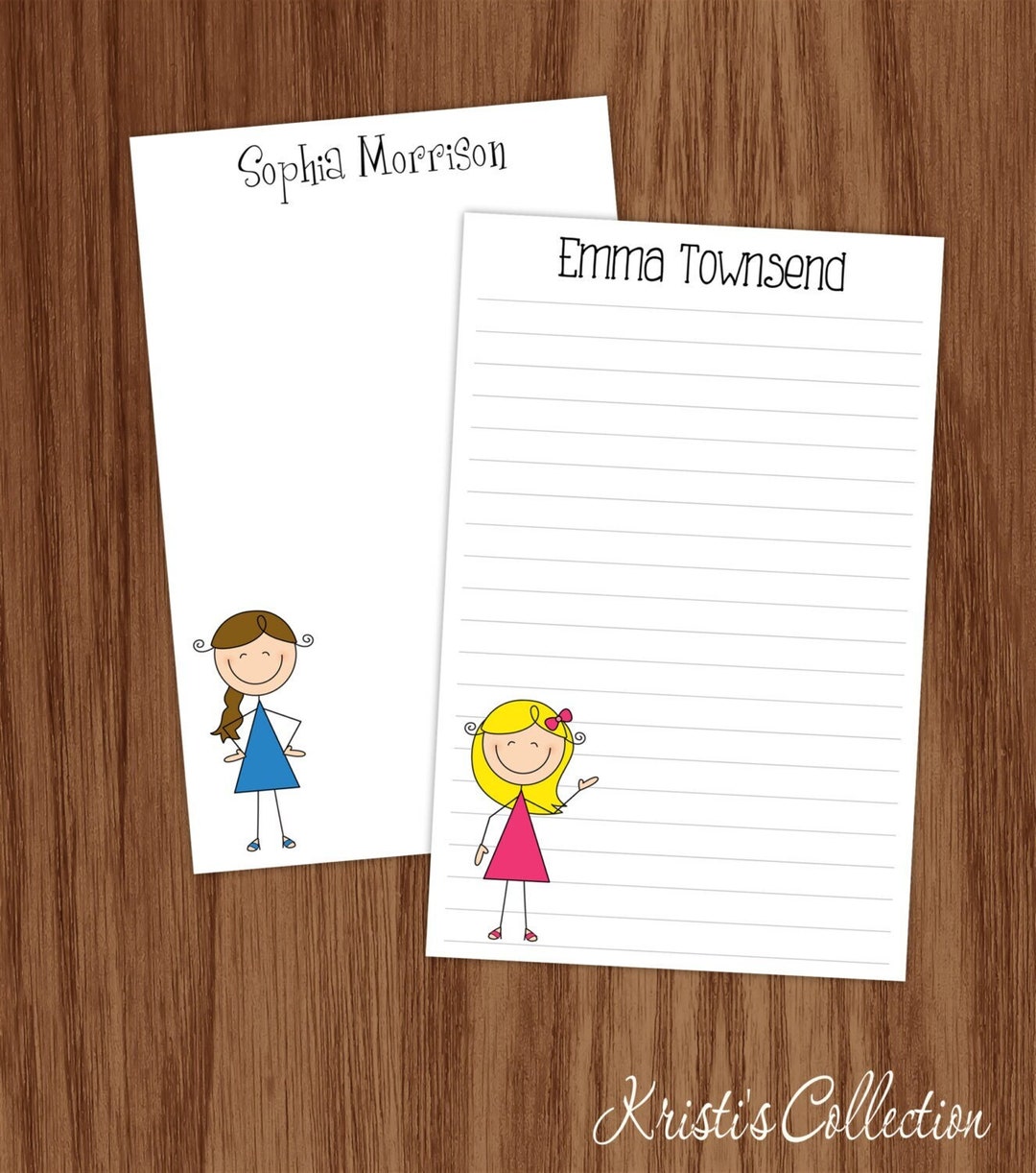 Girls Lined Notepad | Personalized Stick Figure Stationery | Custom ...