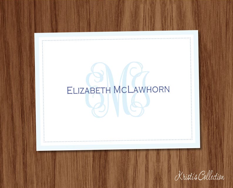 Classic Monogrammed Folded Thank You Note Cards With Name | Etsy