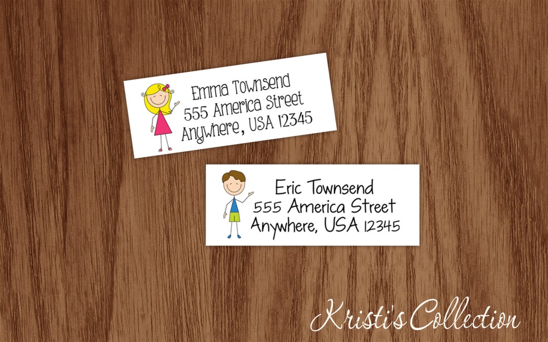 Kids Return Address Labels - Stick Figure Mailing Shipping Stickers for ...