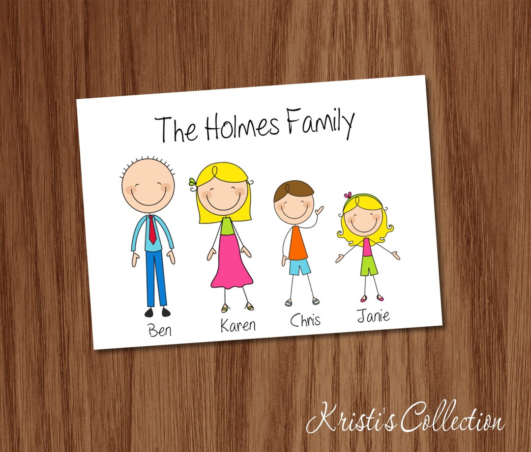 Family Stick Figure Note Card Set | Personalized Foldover Stationery ...
