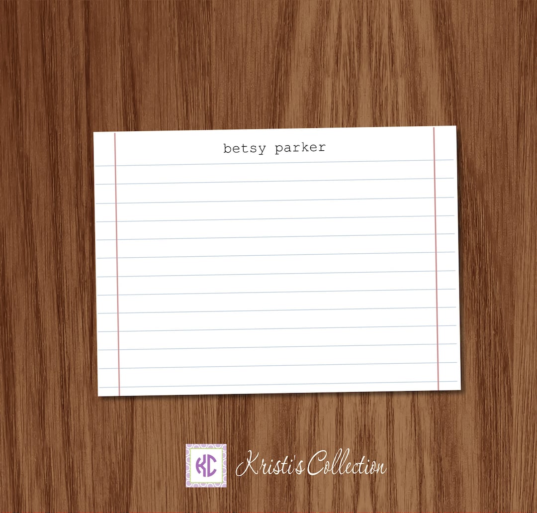 Lined Flat Note Card Set | Notebook Paper Stationery | Personalized ...