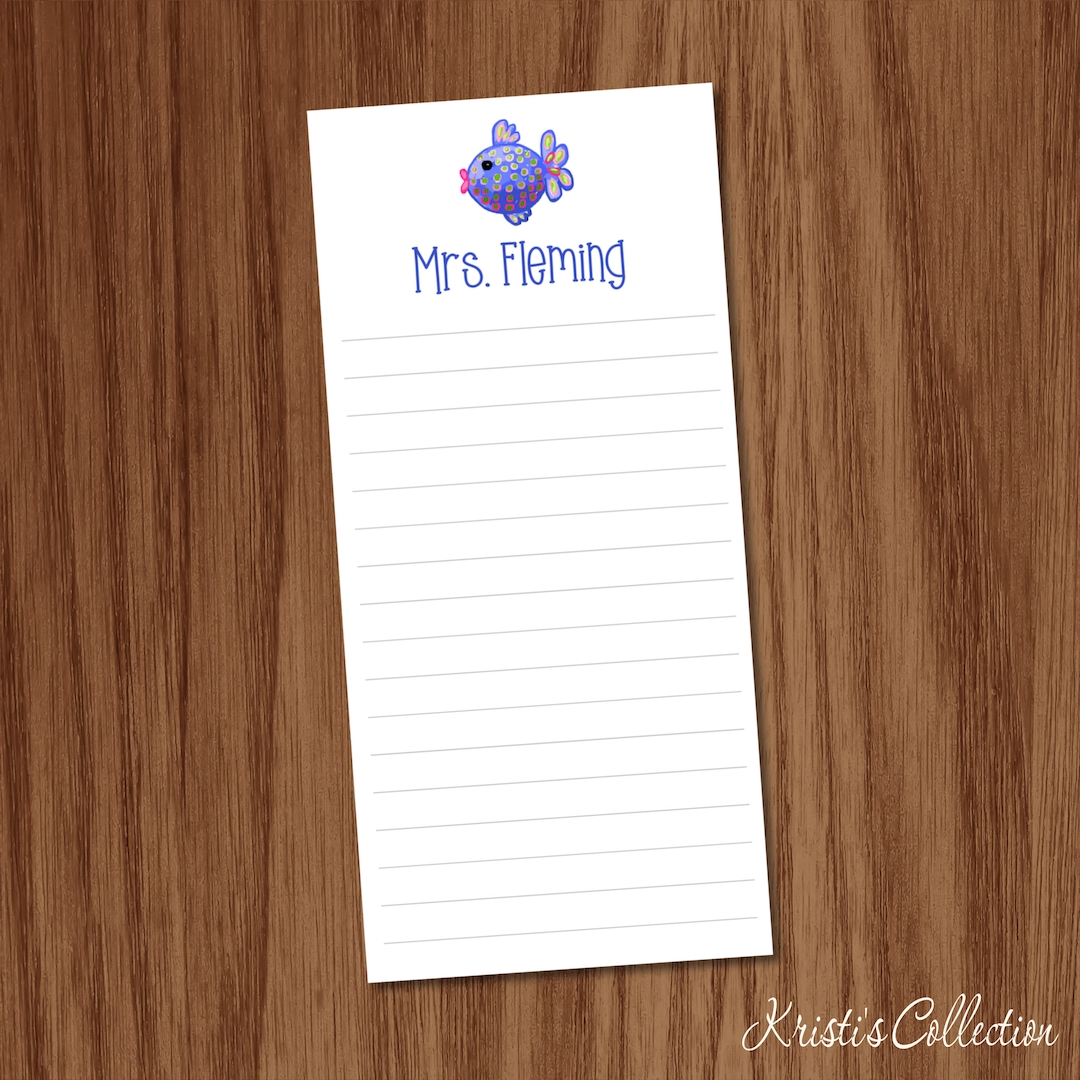 Lined Notepad Personalized Rainbow Fish Stationery Gift for Teachers ...