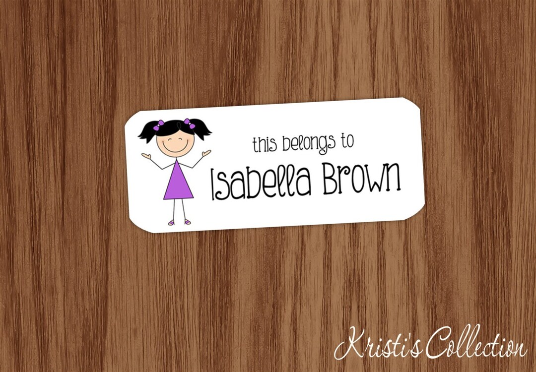 Girs Name Stickers | Personalized Stick Figure School Supplies Labels ...
