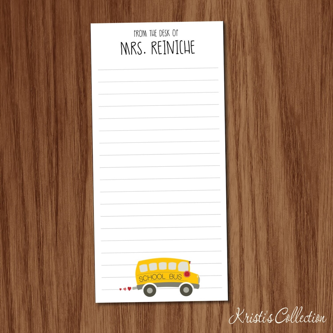School Bus Notepad | Personalized Lined Stationery for Teachers ...