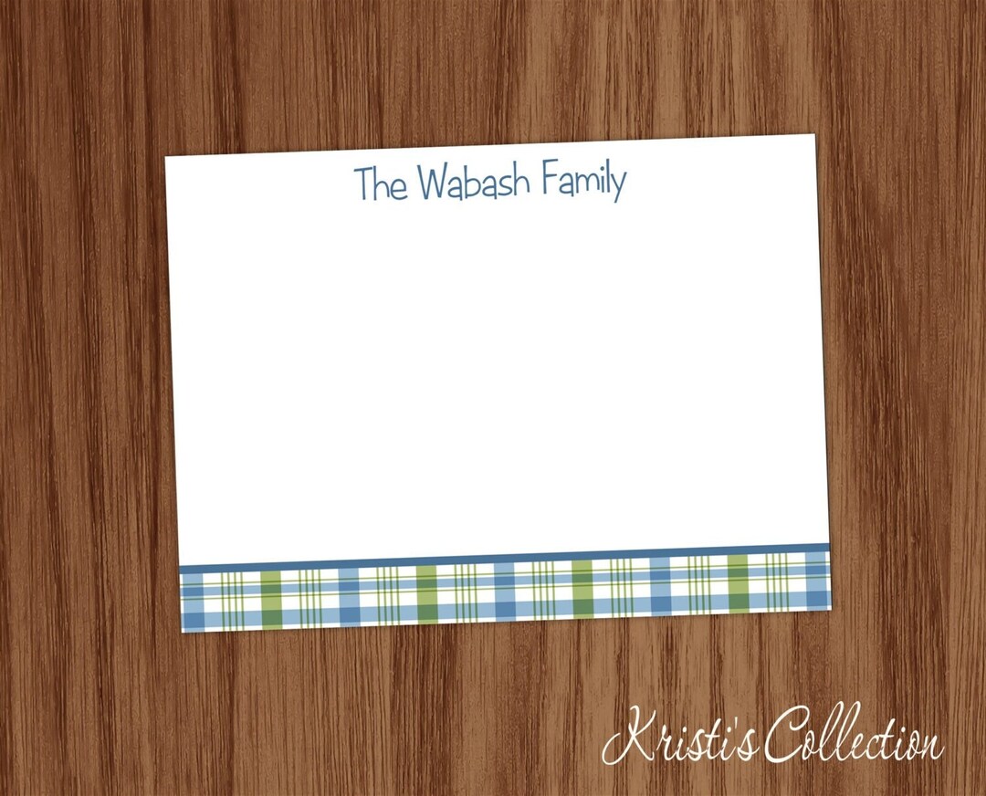 Boys Flat Note Cards | Personalized Kids Preppy Stationery | Plaid ...