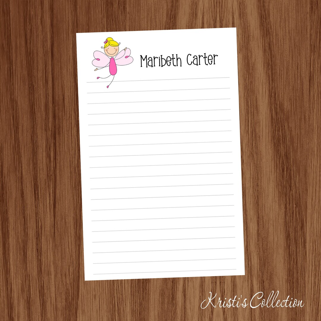 Fairy Notepad Girls Stick Figure Personalized Memo Pad Lined Stationery ...