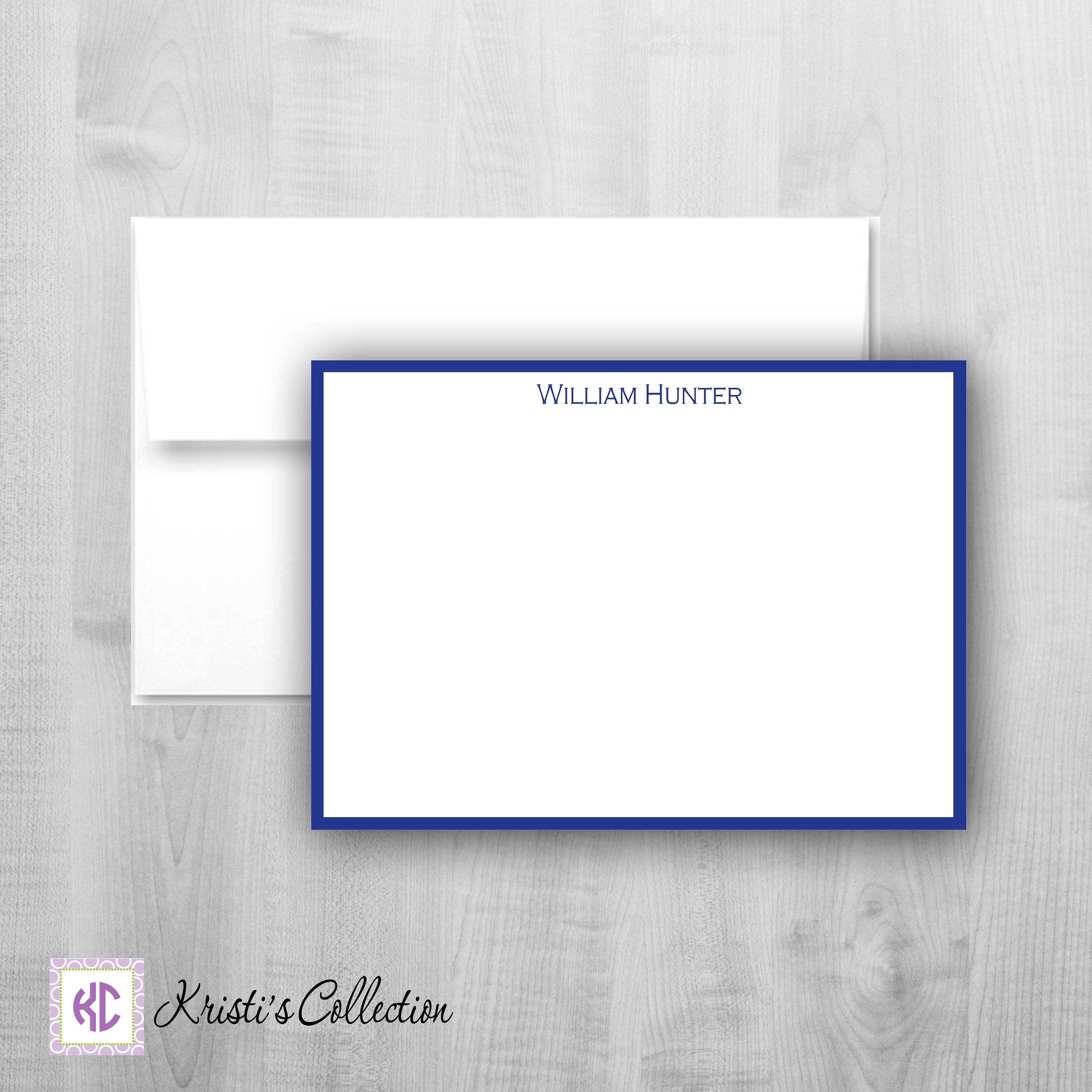 Personalized Classic Flat Note Card Set | Custom Masculine Solid Border ...
