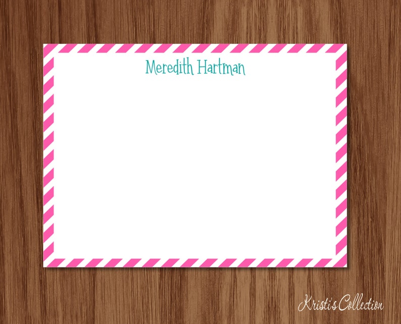 Striped Flat Note Card Set Personalized Preppy Stationery - Etsy